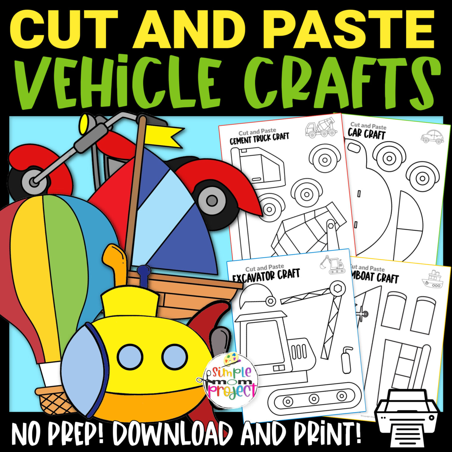 Black and White Transportation Cut and Paste Craft Templates - Simple ...