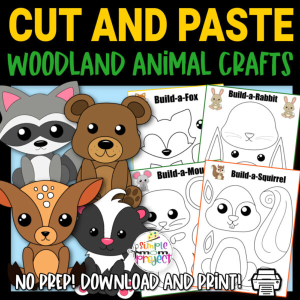 Black and White Woodland Animal Cut and Paste Craft Templates - Simple ...