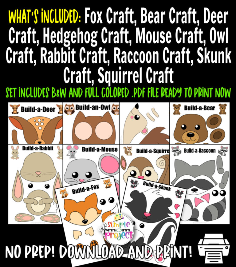 Woodland Animal Cut and Paste Craft Templates - Simple Mom Project Store