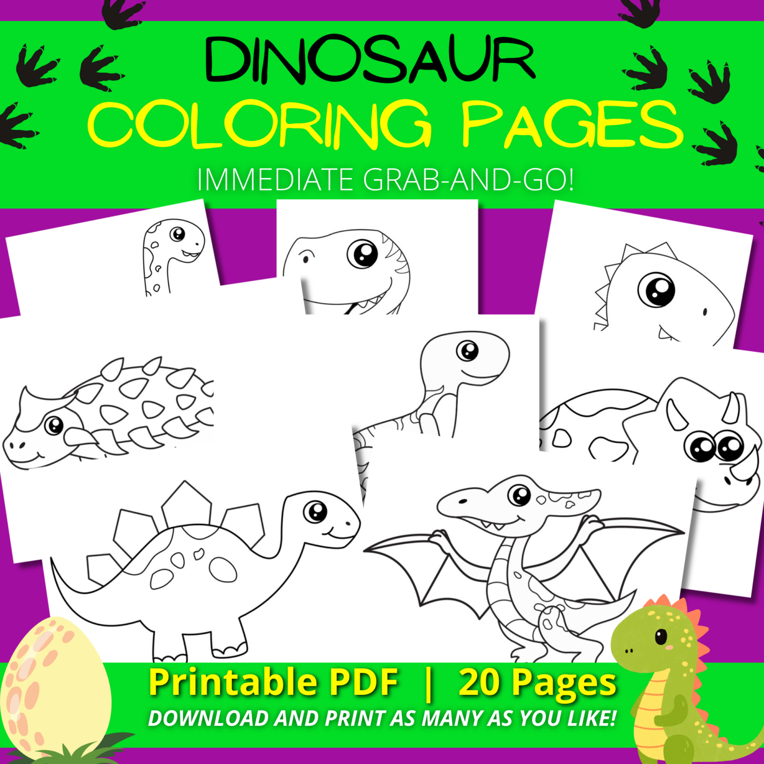 Dinosaur Printable Coloring Pages - Simple Mom Project Store