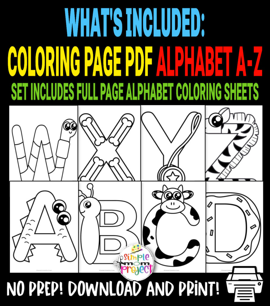 Fun Alphabet Coloring Page Bundle - Simple Mom Project Store
