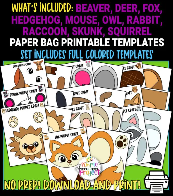 10 Full Colored Woodland Animal Puppet Craft Printable Templates ...