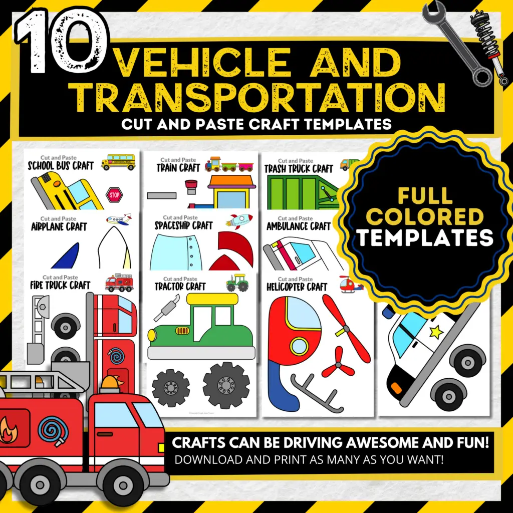 10 Full Colored Vehicle Cut and Paste Craft Printable Templates ...
