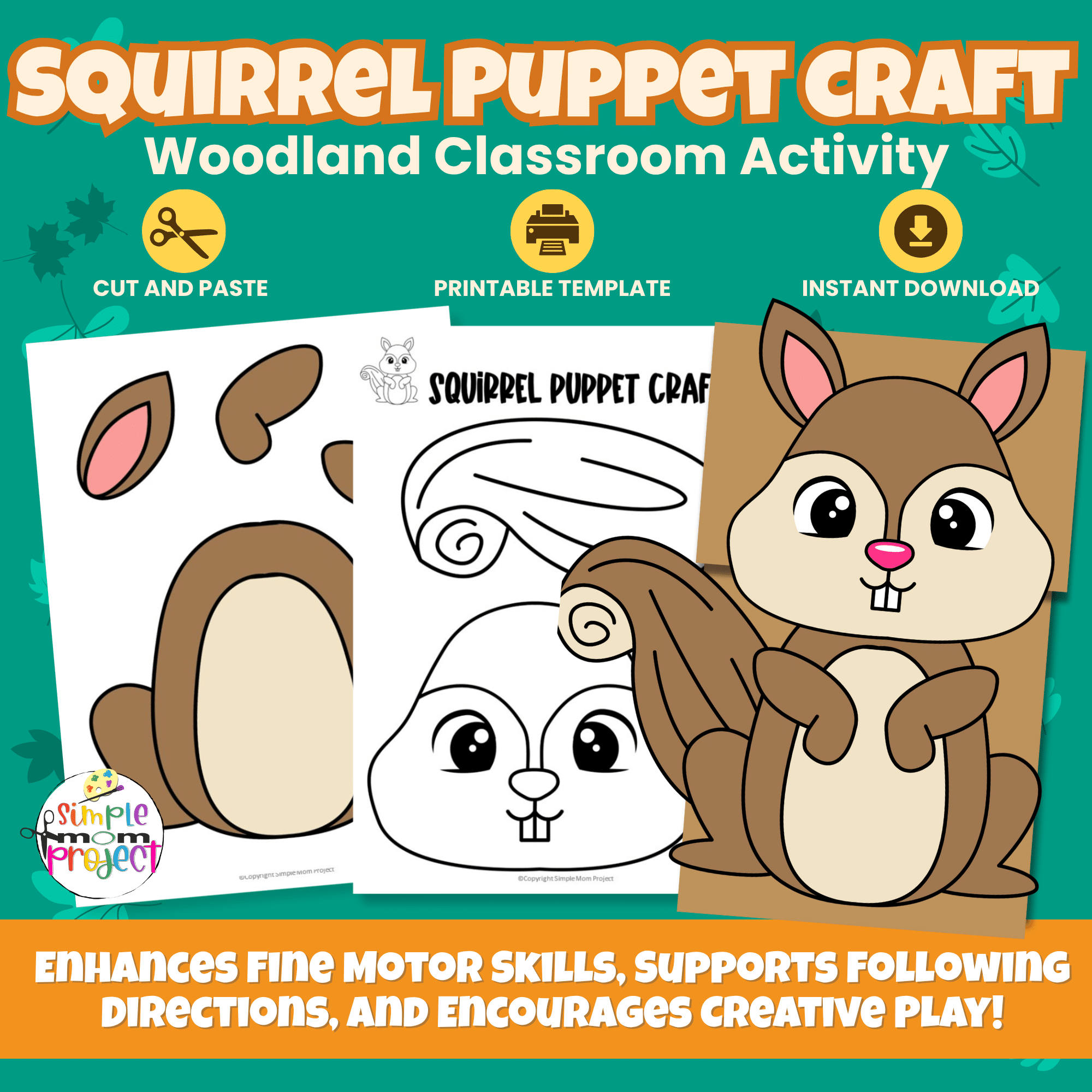 Squirrel Paper Bag Puppet Craft – Woodland Animal Printable for Kids ...