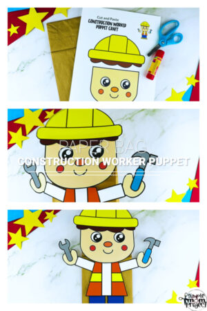 Construction Worker Paper Bag Puppet Craft Template - Simple Mom ...