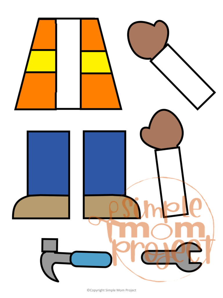 Construction Worker Paper Bag Puppet Craft Template - Simple Mom ...