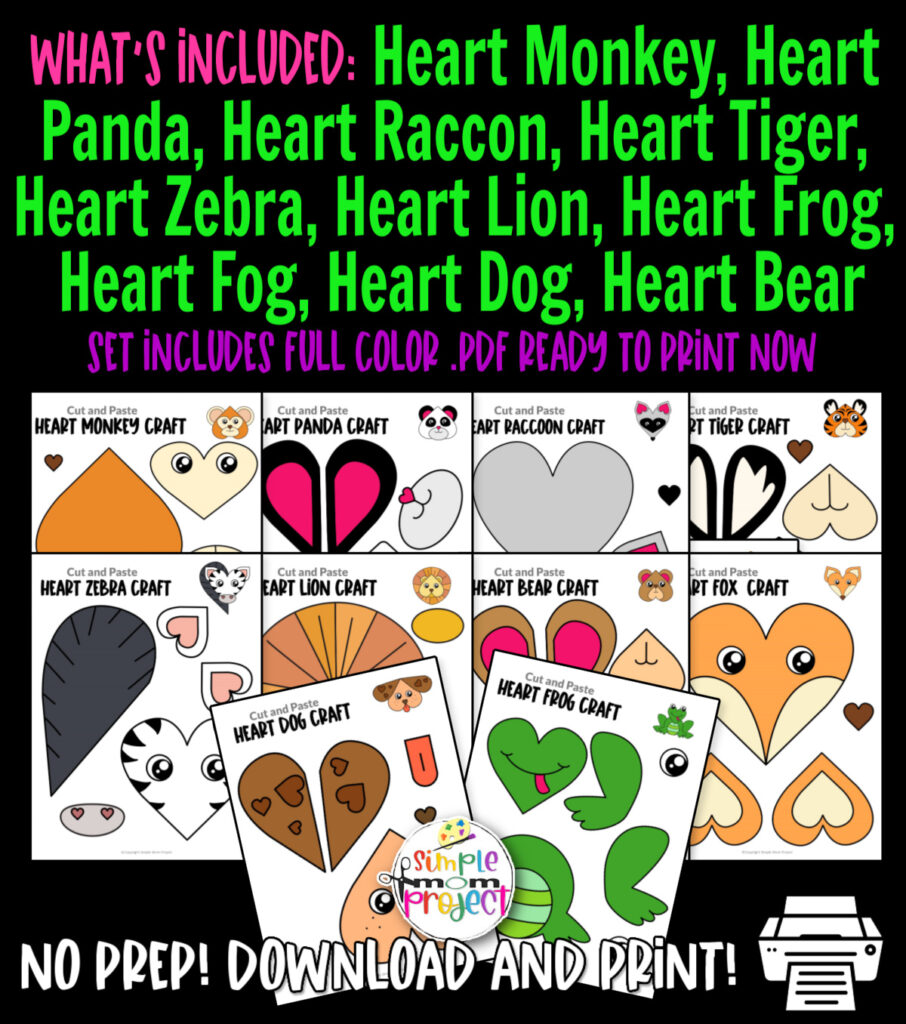 Full Colored Heart Animal Crafts for Kids - Simple Mom Project Store