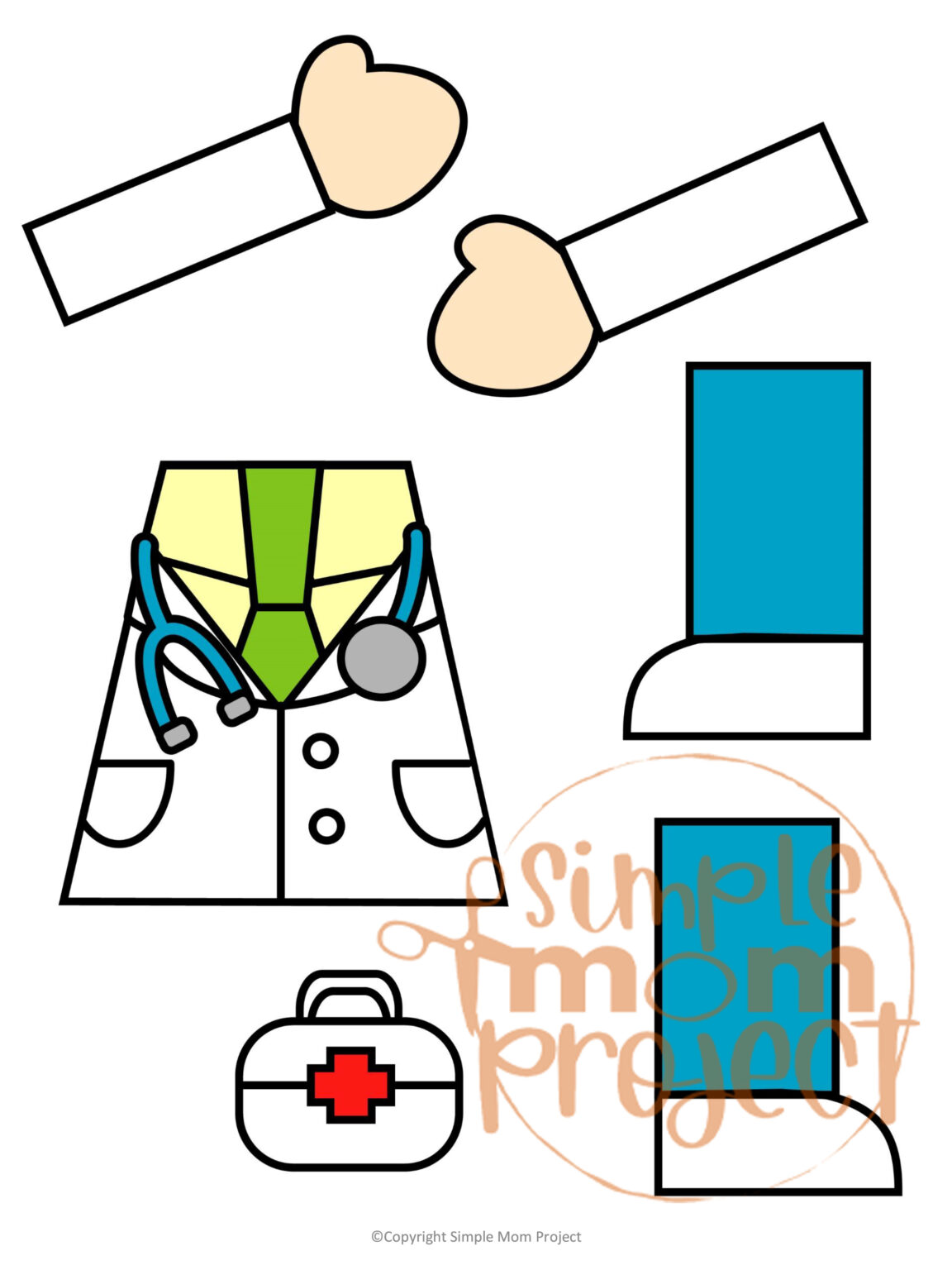 Doctor Paper Bag Puppet Craft Template - Simple Mom Project Store