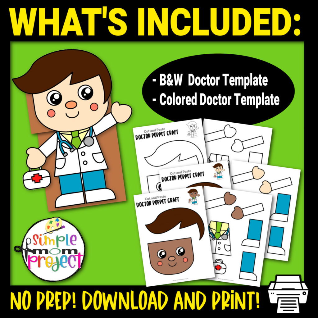 Doctor Paper Bag Puppet Craft Template - Simple Mom Project Store