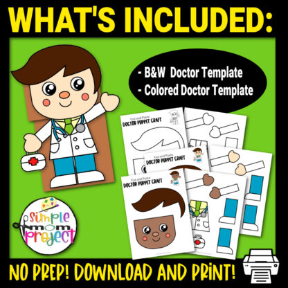 Doctor Paper Bag Puppet Craft Template - Simple Mom Project Store
