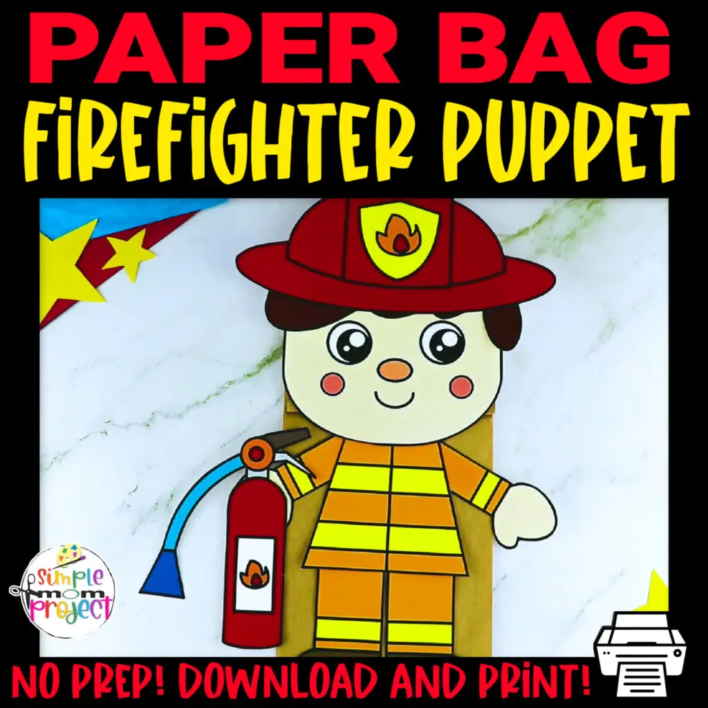 Firefighter Paper Bag Puppet Craft Printable Community Helper Template ...