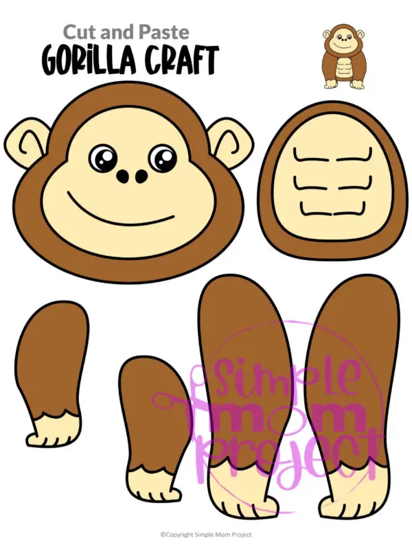 Easy Printable Gorilla Cut and Paste Craft for Kids – Simple Mom ...