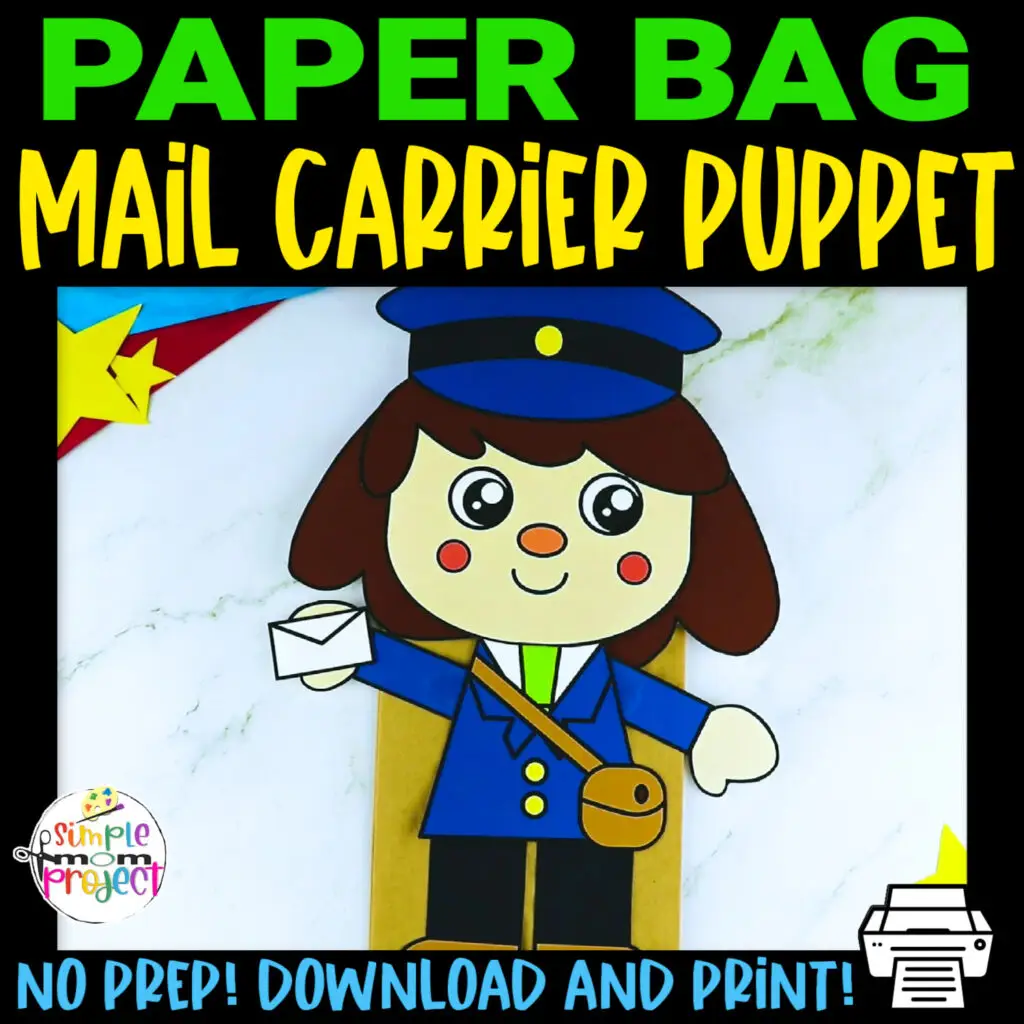Mail Carrier Paper Bag Puppet Craft Printable Community Helper Template ...