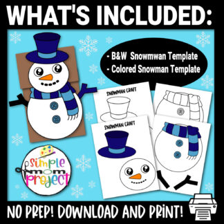 Snowman Paper Bag Puppet Craft Template - Simple Mom Project Store
