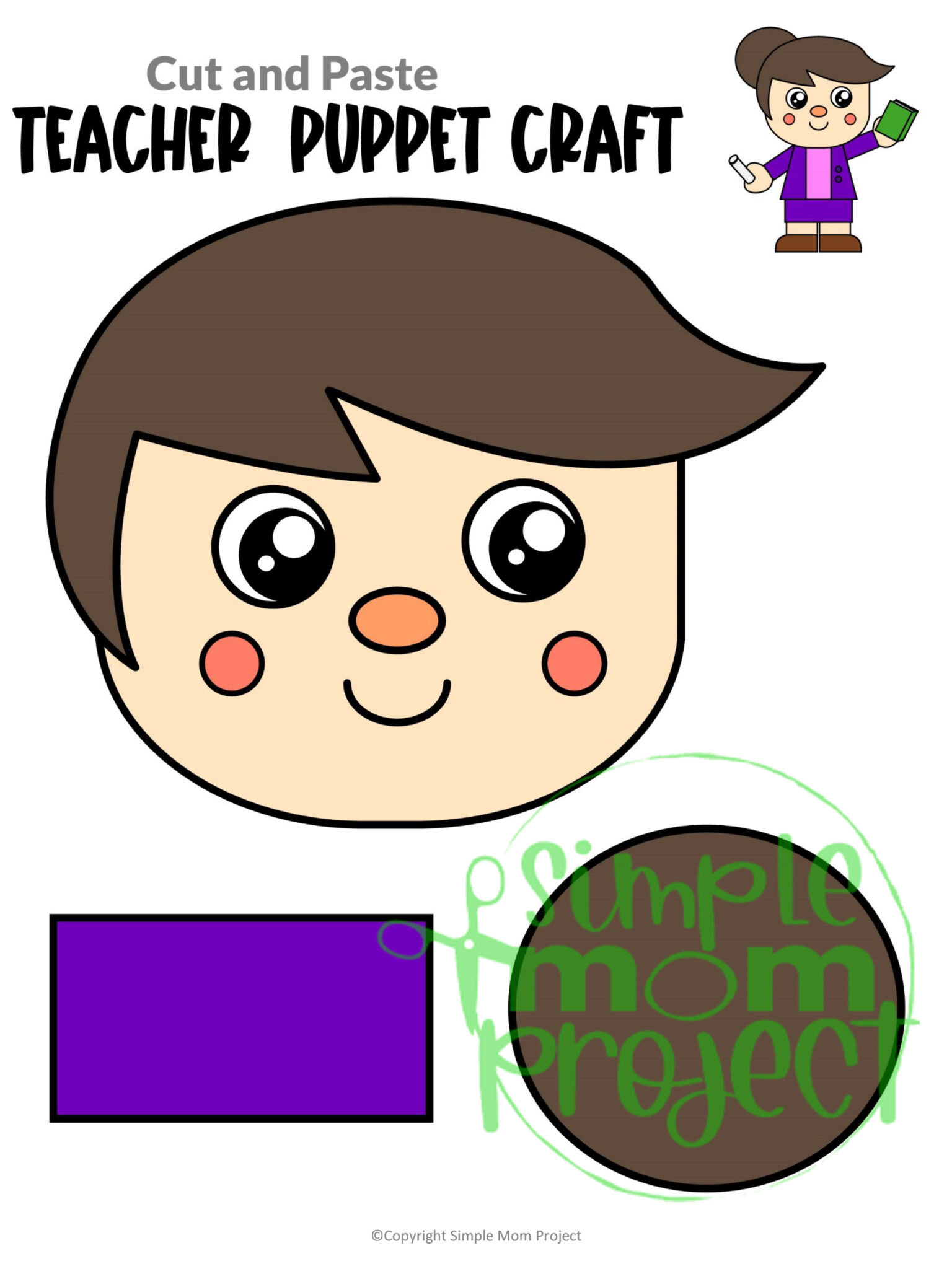 Teacher Paper Bag Puppet Craft Template - Simple Mom Project Store