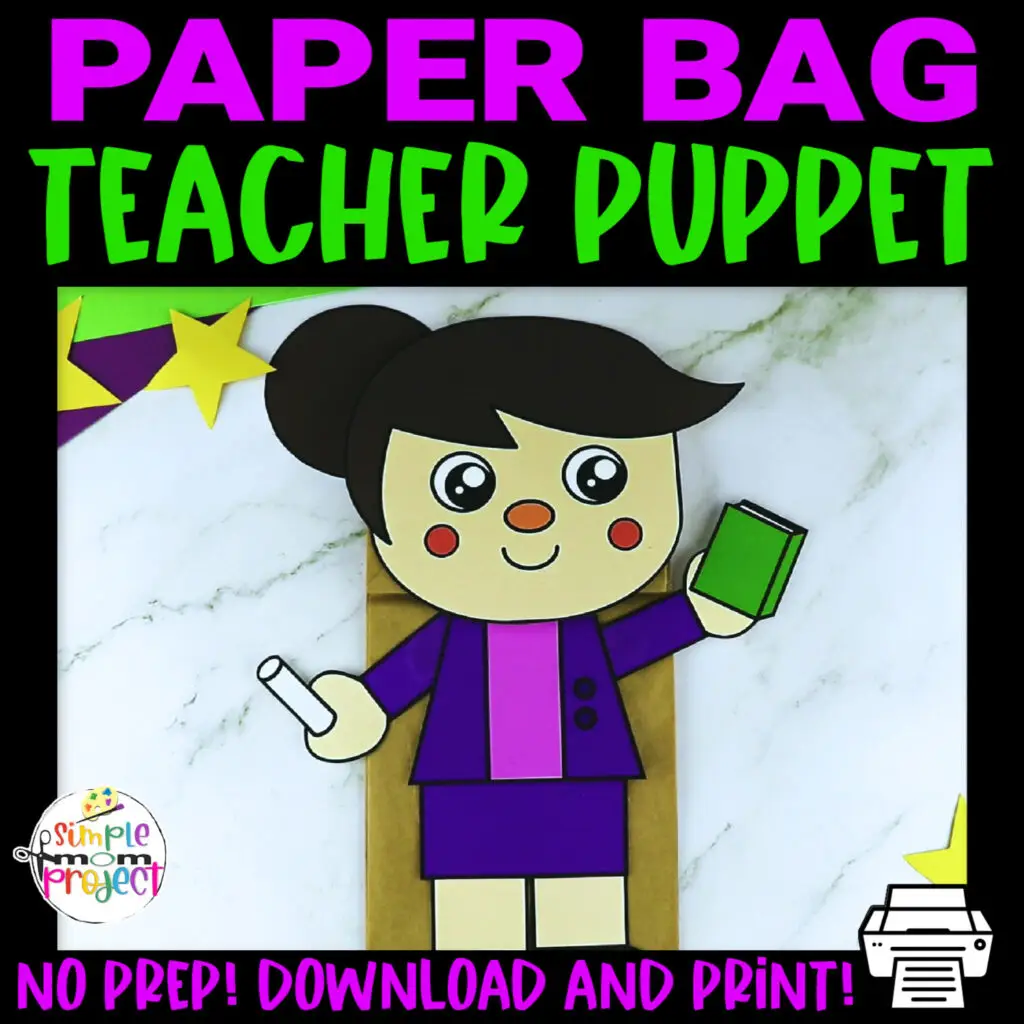 Teacher Paper Bag Puppet Craft Printable Community Helper Template ...
