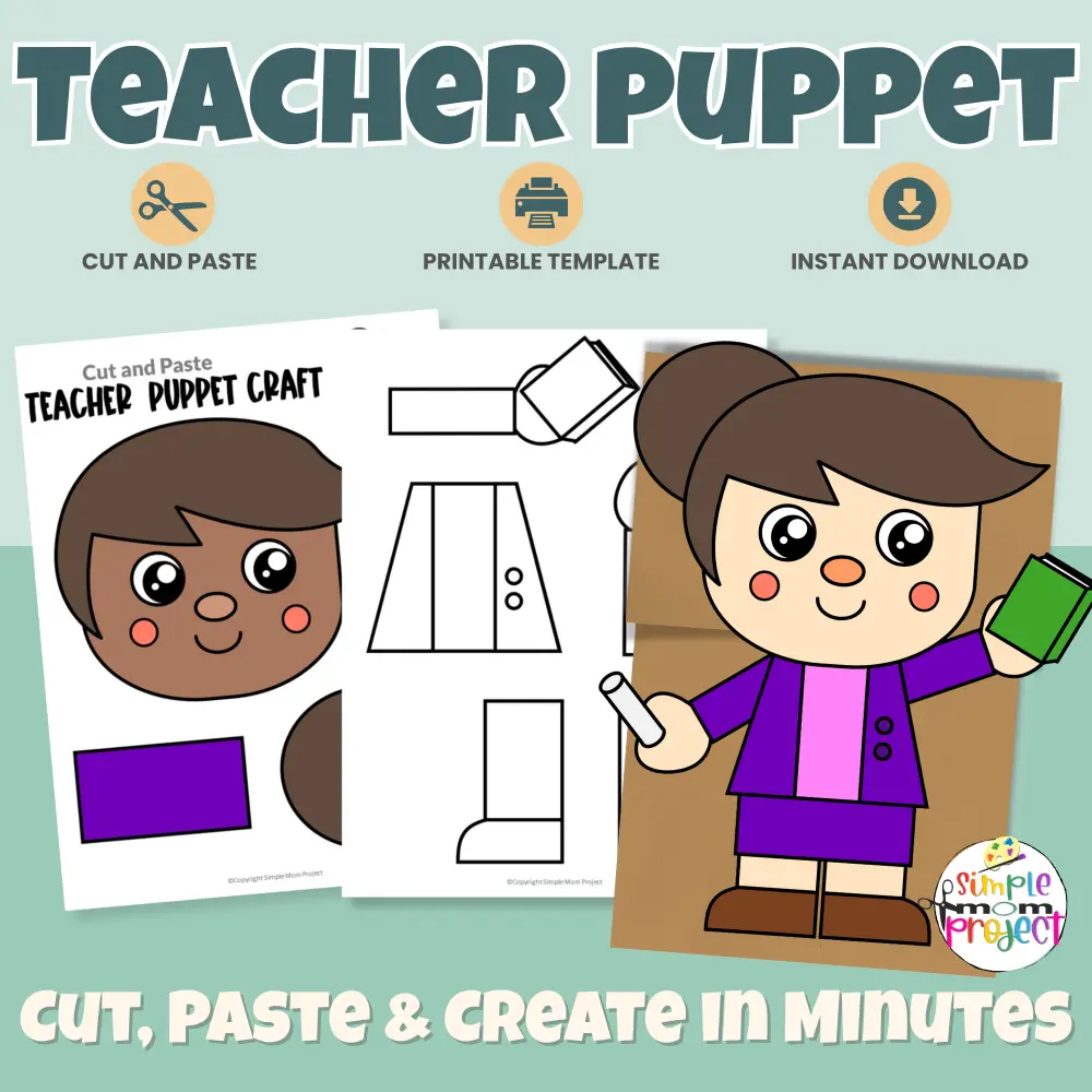 Teacher Paper Bag Puppet – Printable Community Helper Craft Template ...