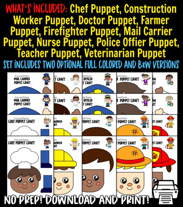 30 Community Helper Paper Bag Puppet Craft Printable Templates – Simple ...