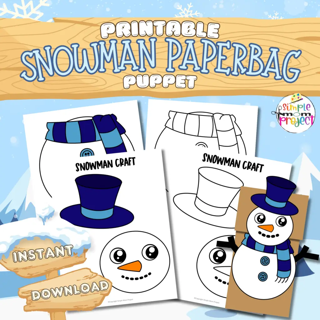 Snowman Paper Bag Puppet Craft Template – Simple Mom Project Store