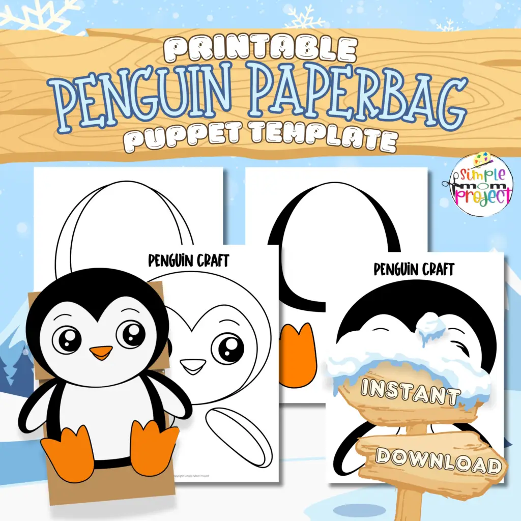 Penguin Paper Bag Puppet Craft Printable Template – Simple Mom Project ...