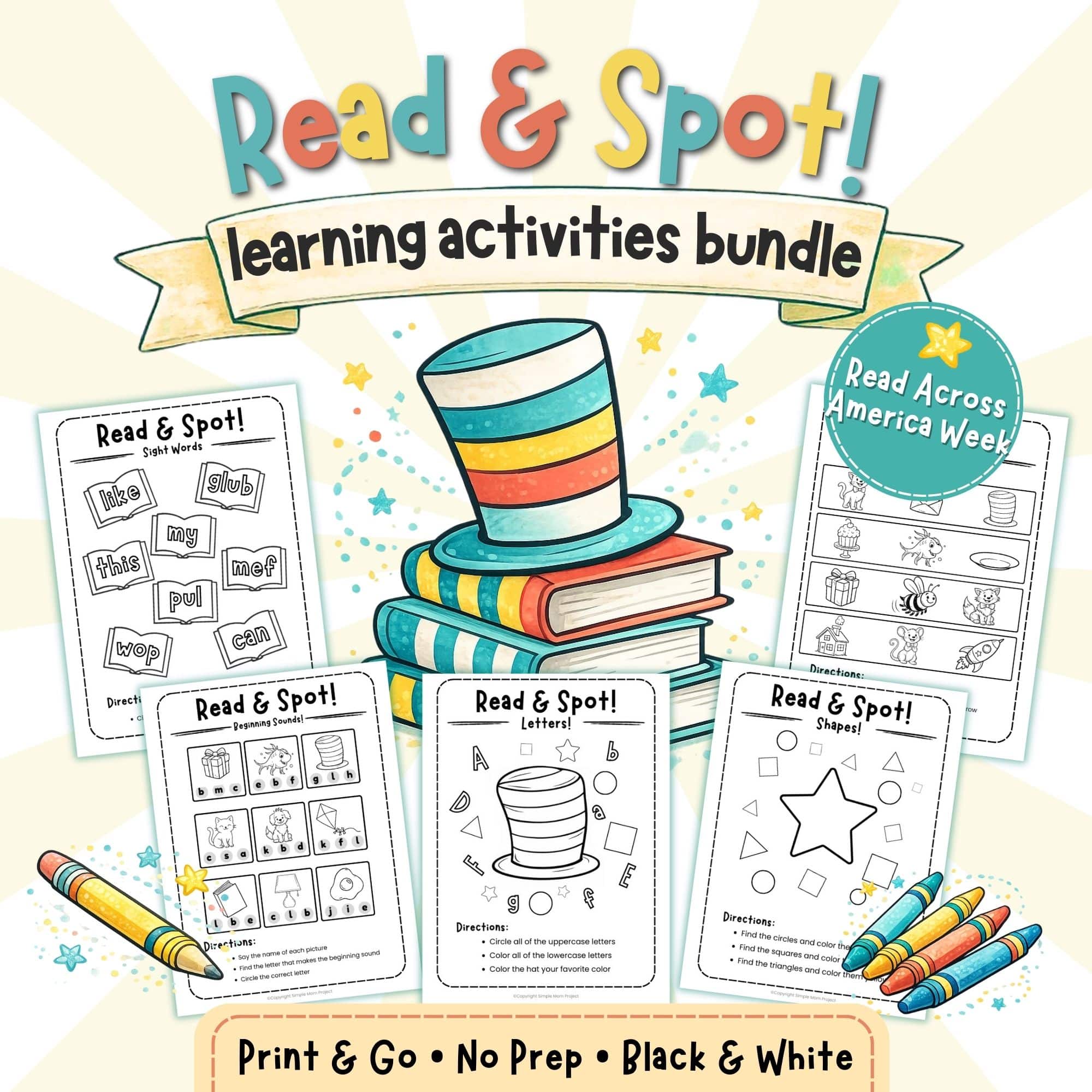 Read & Spot Literacy Activities Bundle | Read Across America Printable ...