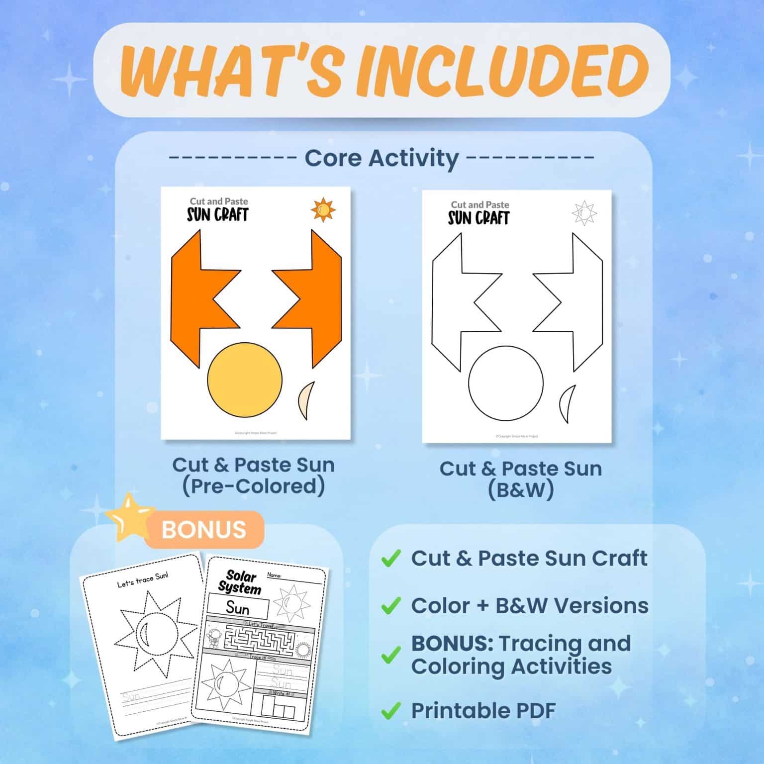 Sun Craft Printable for Kids | Solar System Sun Activity, Worksheets ...